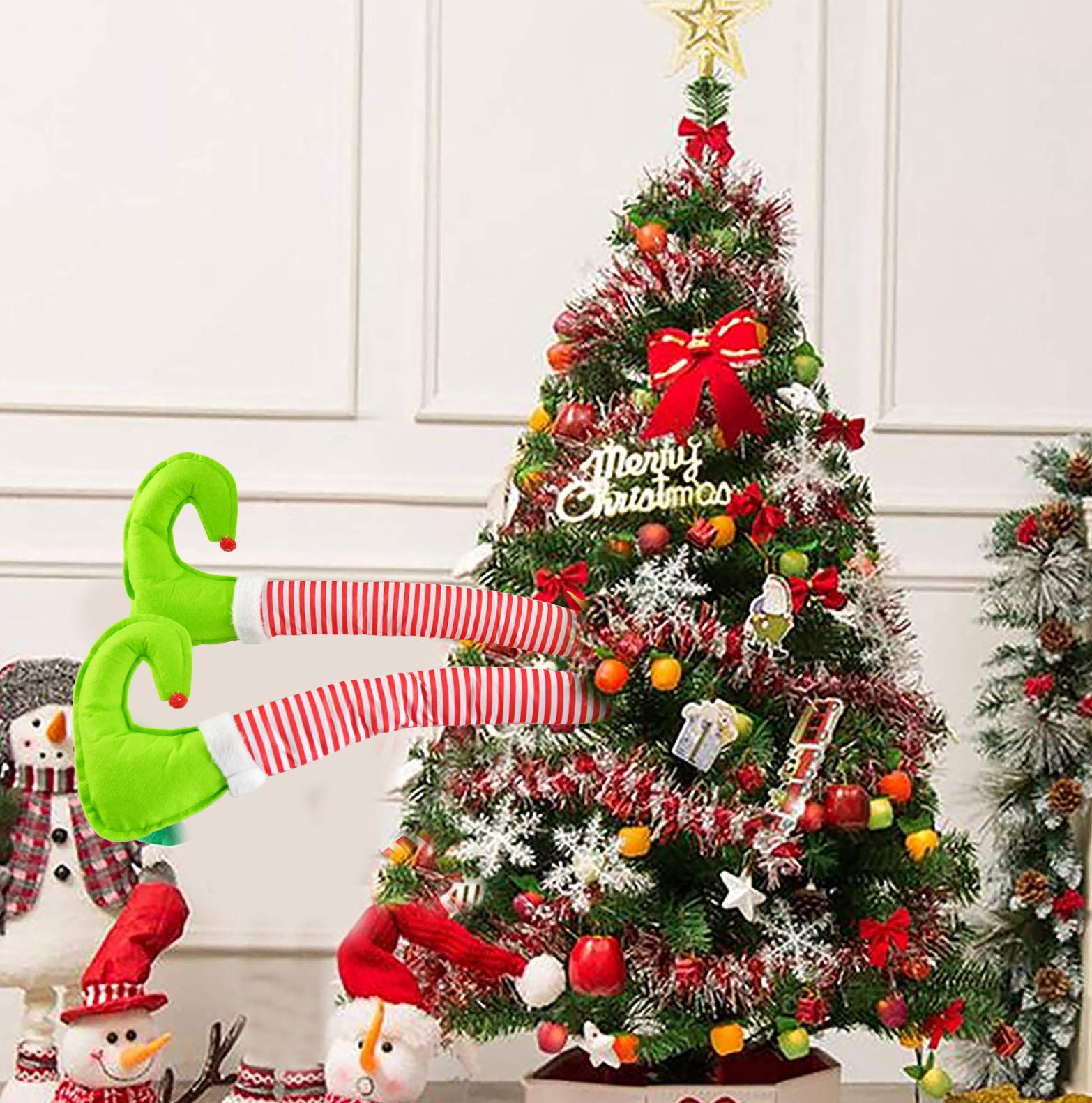 HOME-X Hanging Elf Legs, Christmas Home Decor, Festive Christmas Decorations for The Home or Car, 24" L x 8" W x 2" H, Red/White/Green