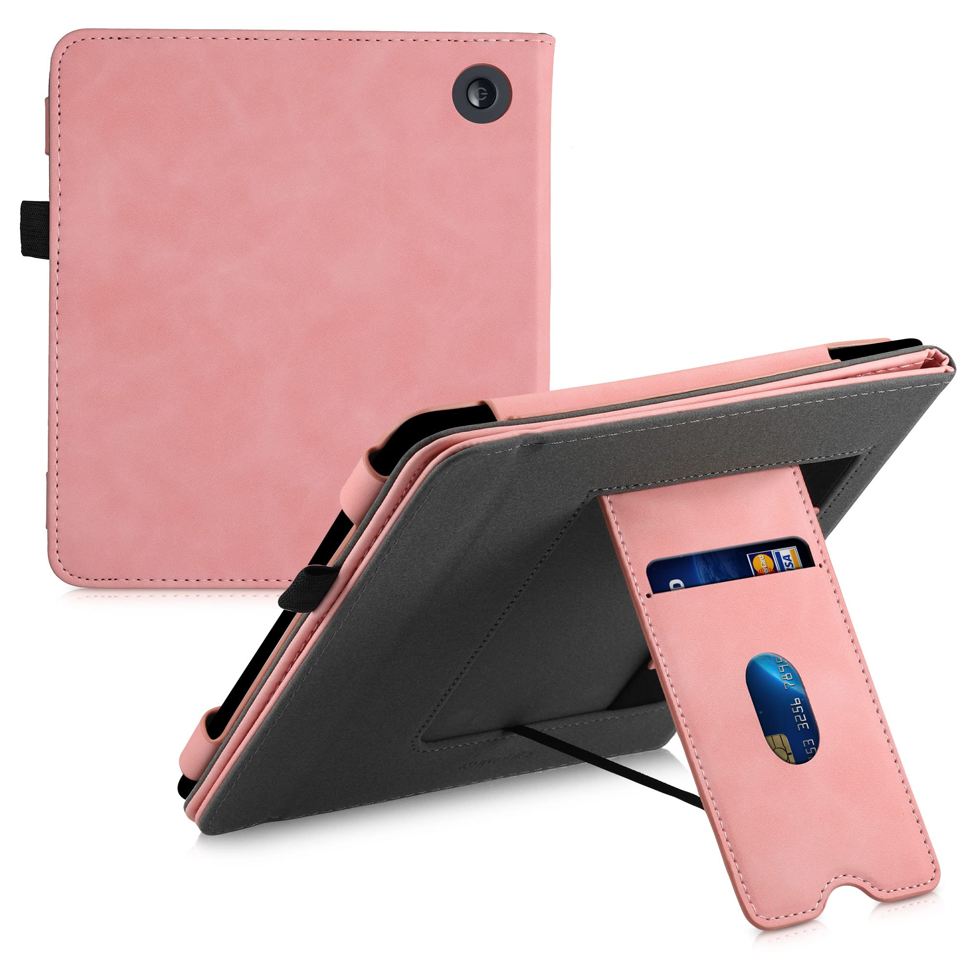 kwmobile Case Compatible with Kobo Sage - Cover Faux Nubuck Leather e-Reader Flip Case - Dusty Pink