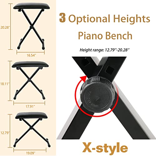 IMGZAR Adjustable Piano Stool Keyboard Chair Piano Bench Foldable Height-Adjustable Comfortable Padded Non-Skid Design X-Style Black