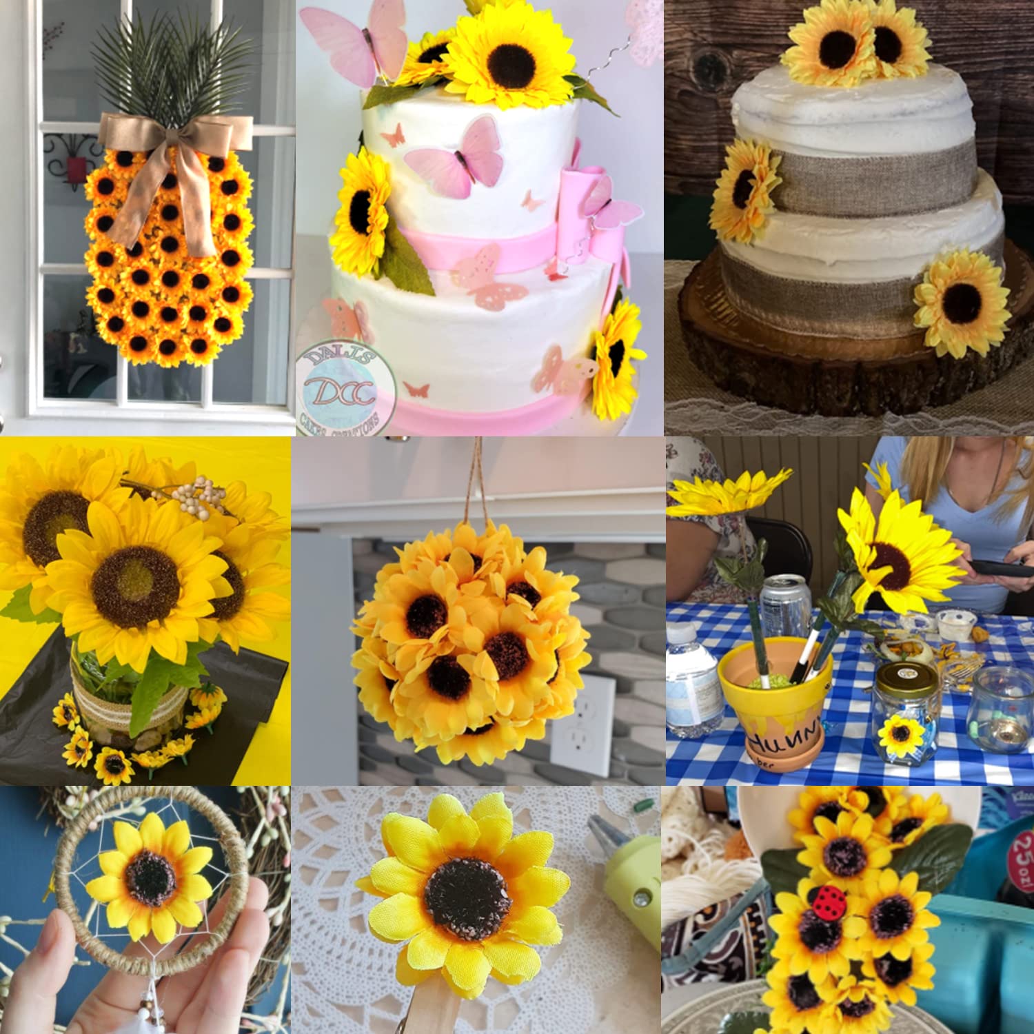 HONBAY 50PCS 7cm/2.75inch Artificial Silk Yellow Sunflower Heads Fabric Floral for Home, Wedding, Garden, Craft Projects