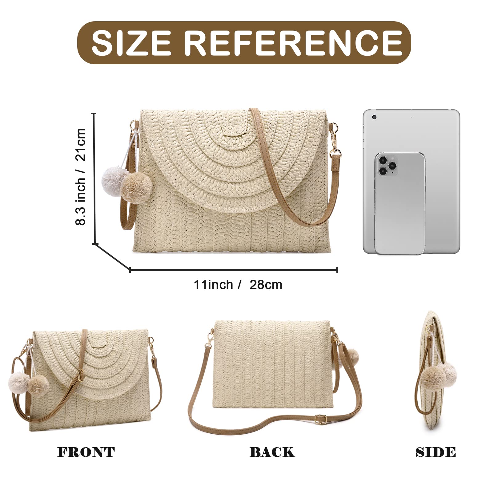 HROECHY Straw Clutch Purses for Women Beach Purse Envelope Bag Woven Crossbody Bags