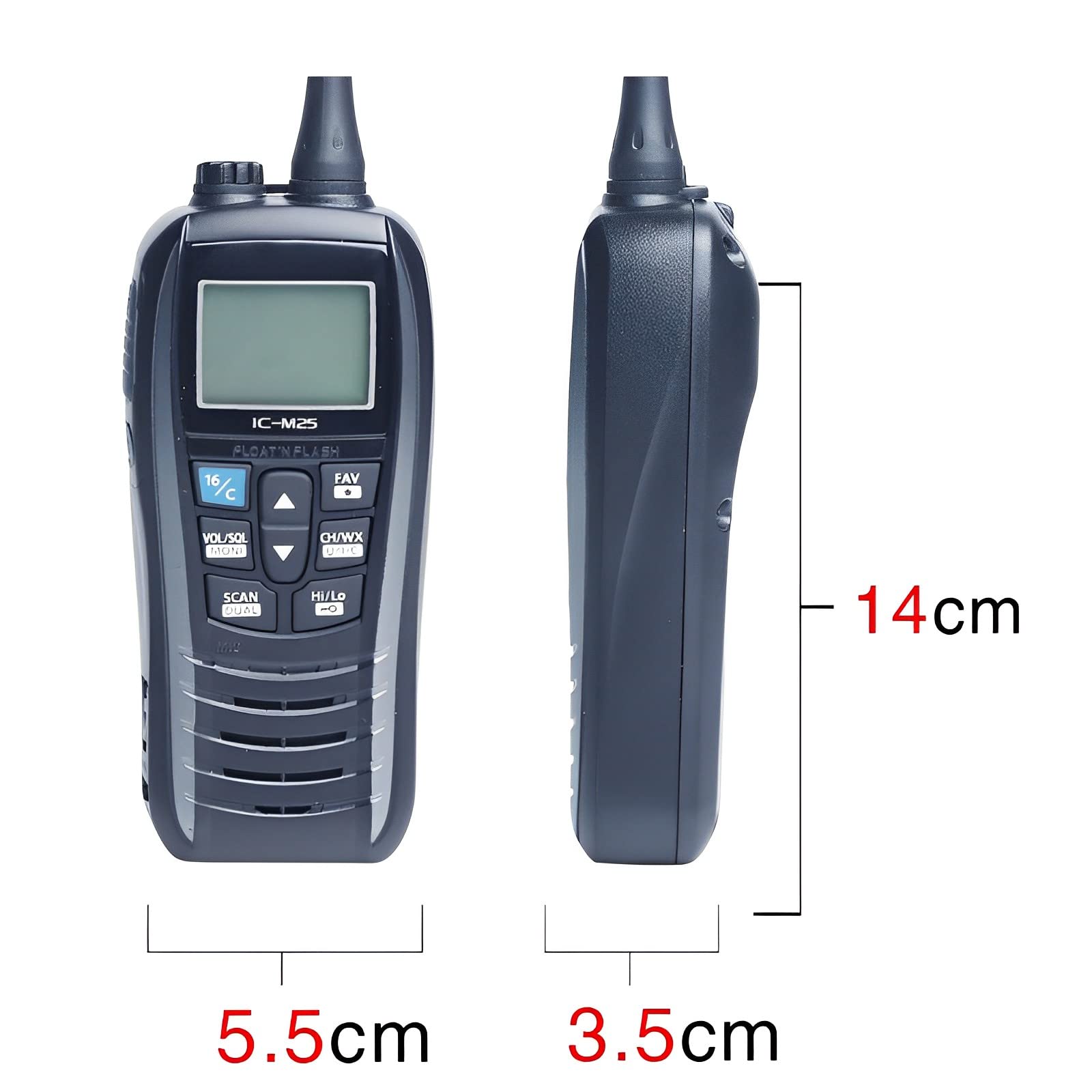 IC-M25 Marine Walkie Talkie Portable Two Way VHF Radio 5KM Waterproof Handheld Transceiver Analog 88 Channels 5W Output Watts Slim Body Full-Featured Floating Micro-USB Charging Port no Need License