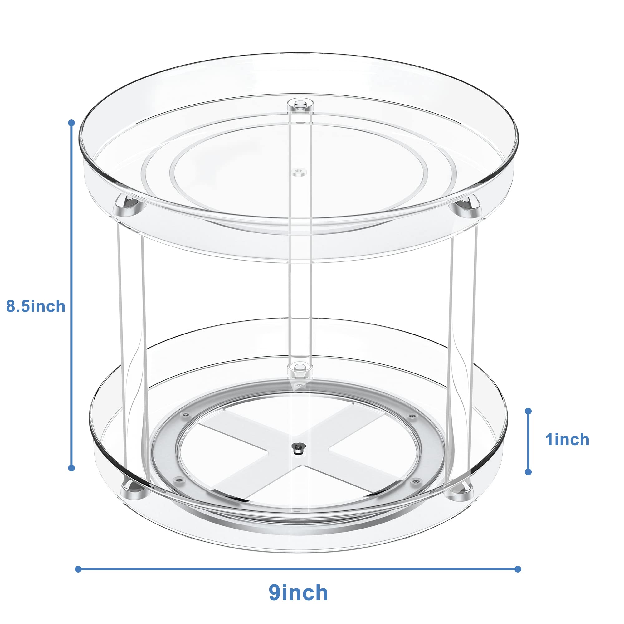 HYDROWE Lazy Susan Organizer 2 Tier, Round Plastic Turntable Organizer Organization Storage Container Bins,Spinning Organizer for Spices,Vanity Countertop Makeup Organizing(2 Tier 9.25 Inch)