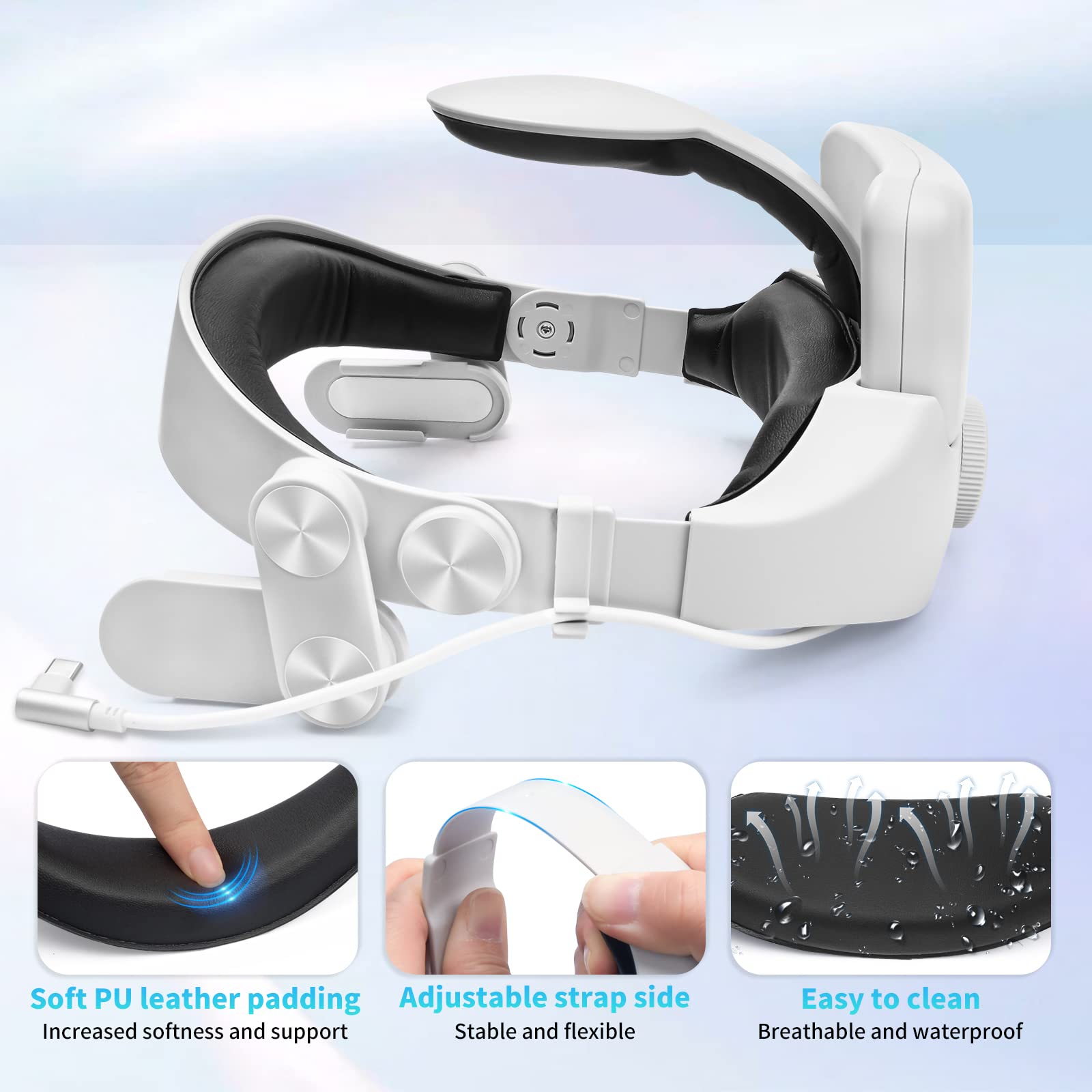 Lampelc Head Strap with 8000mah Battery Pack for Quest 2, Adjustable Elite Strap Replacement Accessories, Balance&Lightweight Headstrap for Enhanced Playtime and Comfort in VR