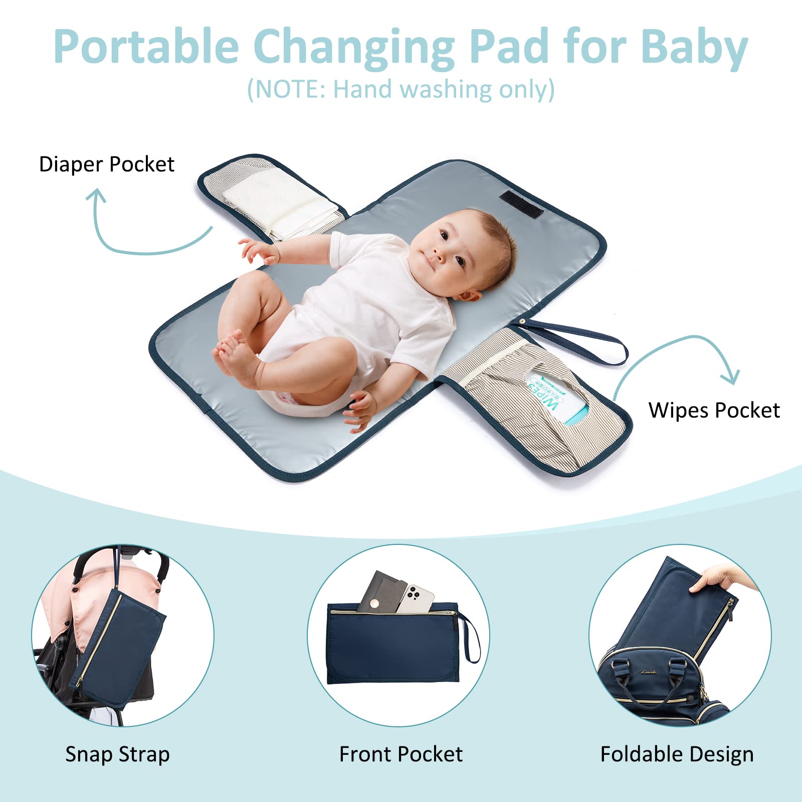 LOVEVOOK Diaper Bag Backpack, Diaper Backpack with Portable Changing Pad & Pacifier Case,Multipurpose Travel Back Pack for Moms Dads, Blue