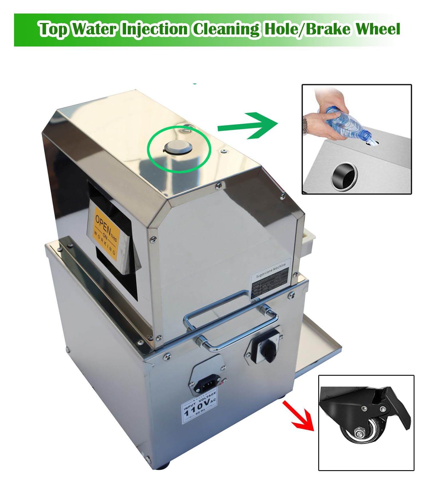 INTBUYING Sugarcane Juicer Electric Sugar Cane Press Machine W/3 Stainless Steel Rollers 2 Knives Sugarcane Extractor Machine Commercial Sugarcane Ginger Juice Mill Machine 110V 660LB/H
