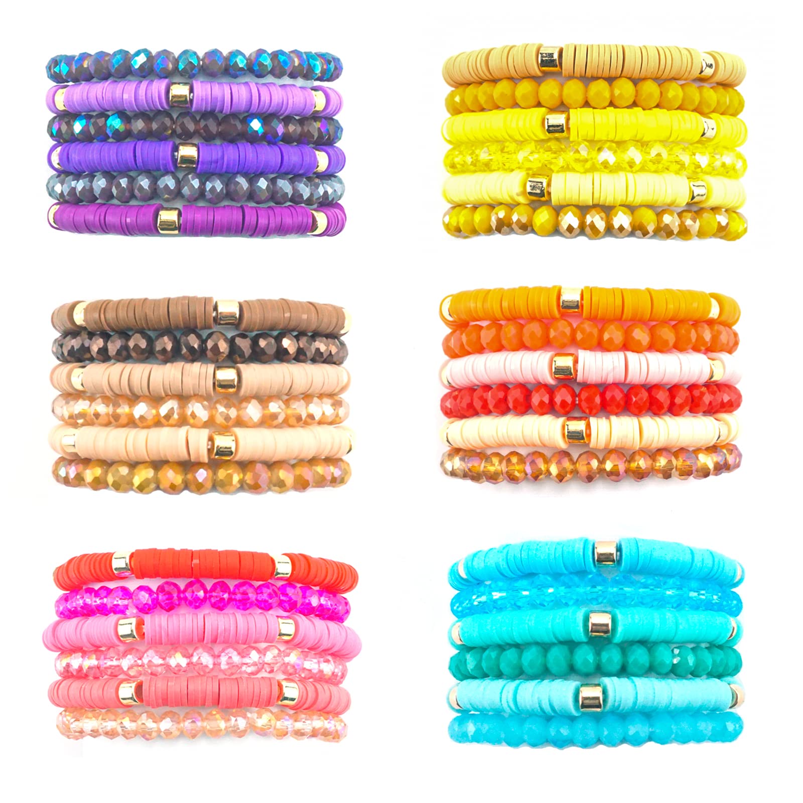 Hrwzs 36pcs Beaded Bracelets for Women, Bohemian Multi-Layer Beaded Crystal Stacking Statement Bracelets Versatile Strand Stretch Sparkly Crystal Beads Elastic Layering Bracelets