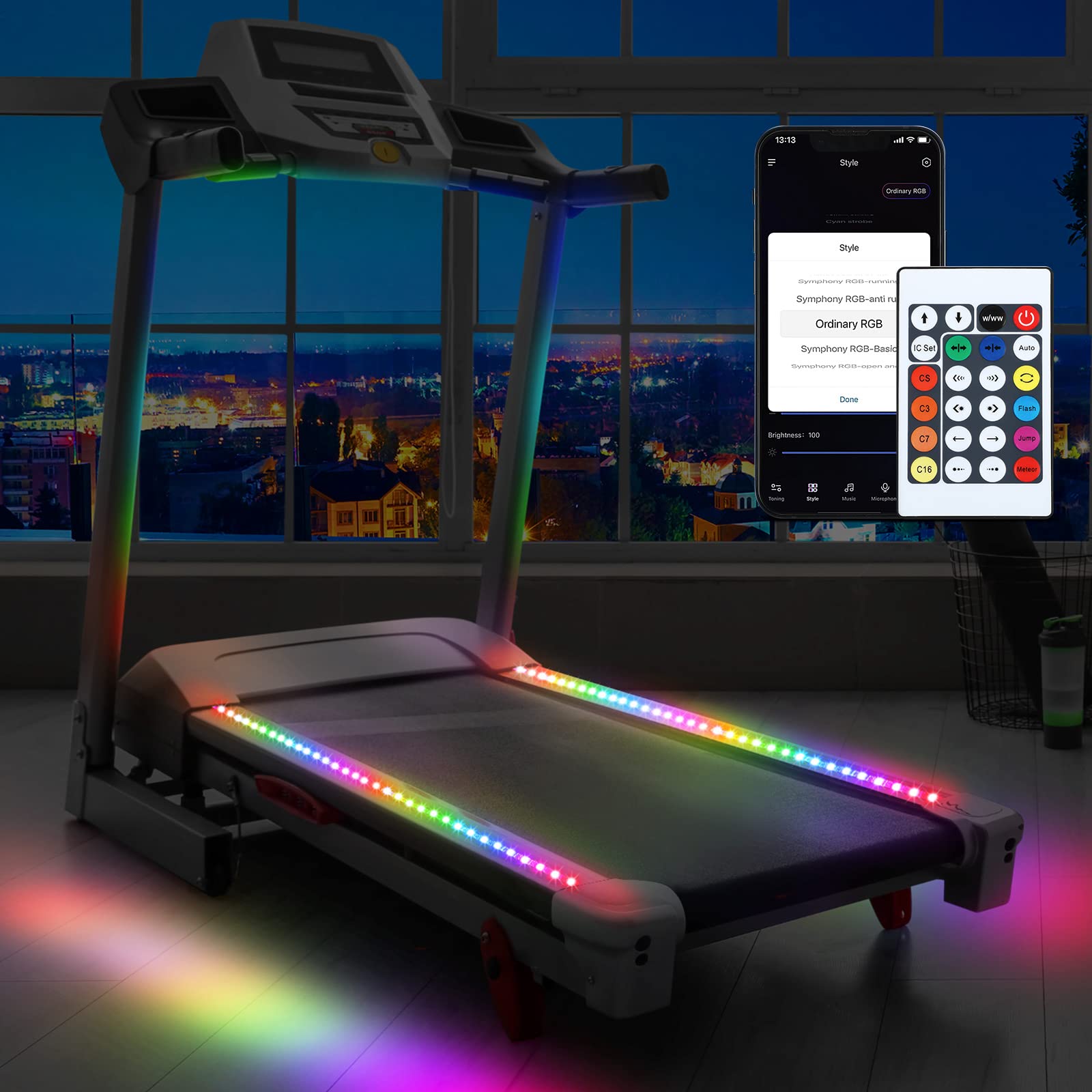 LFSMVT Treadmill LED Strip Lights, RGBIC Treadmill Lights with Bluetooth APP & Remote Control, Music Sync, Cuttable and Waterproof LED Lights for Treadmills, Walking Pad and Running Machine