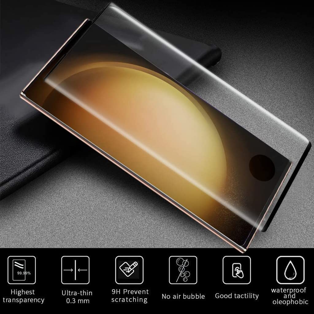 Micger Galaxy S23 Ultra Screen Protector 【2+2 Pack】2 Pack Tempered Glass Camera Lens Protector, Compatible Fingerprint, Easy Installation, 3D Glass Full Coverage 9H Hardness Tempered Glass Screen Protector for Samsung Galaxy S23 Ultra 5G