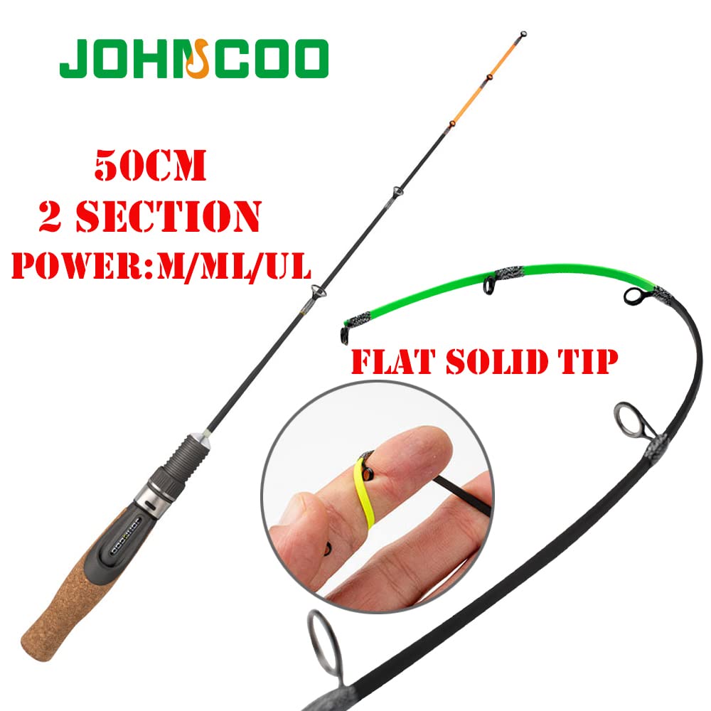 JOHNCOO 19.68in Ultralight Ice Fishing Rod Medium Light Flat Tip Winter Spinning Rod Walleye Perch Panfish