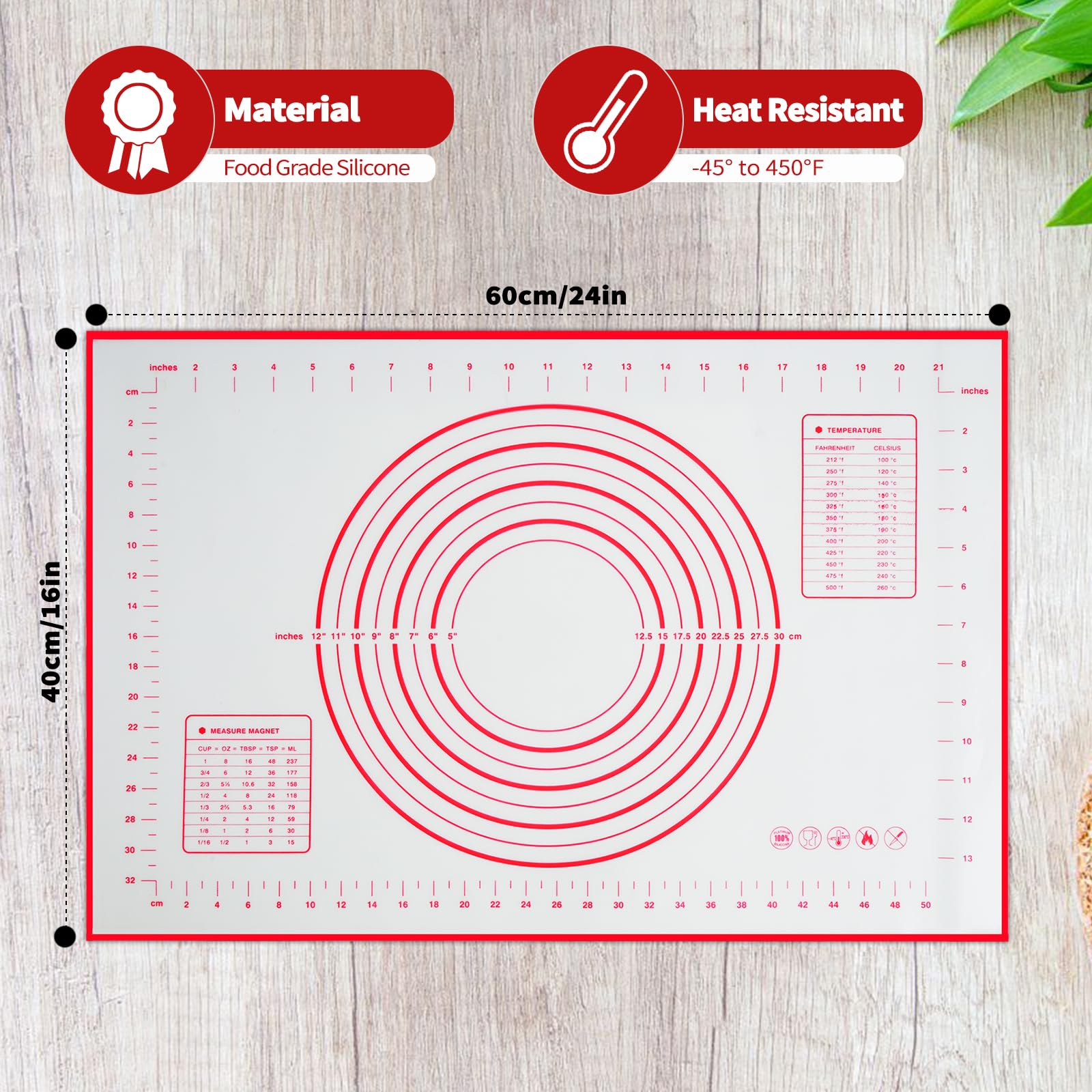Large Silicone Baking Mat, 16" x 24" Pastry Mat Baking Mats Silicone for Rolling Out Dough Non Slip, Dough Mat Pie Crust Rolling Mat Fondant Mat Oven Liner with Measurement
