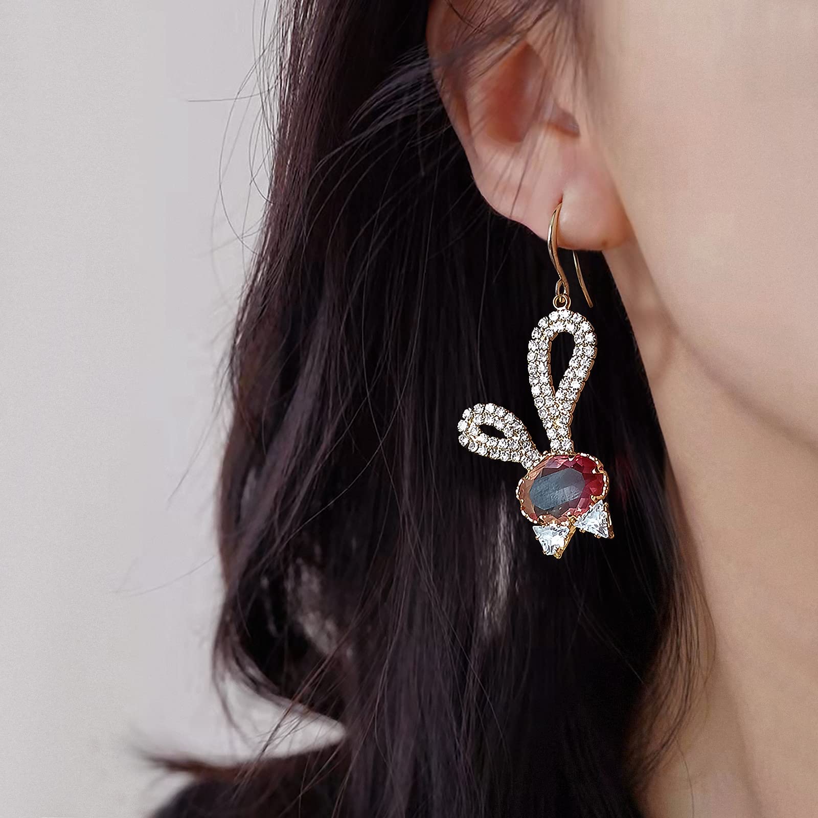 JA.S.JR Designed Rabbit Rhinestone Earrings Gold Dangle Earrings for Women