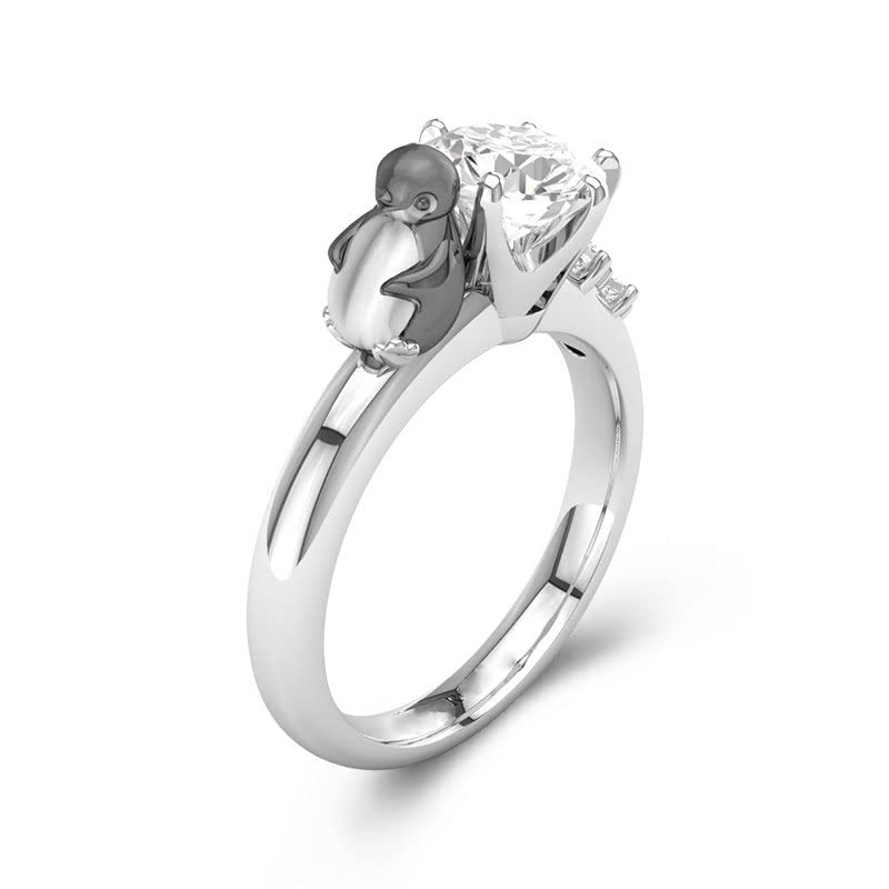 Jewels Store 1.6 Ct Round Cut White Diamond Solitaire Penguin Inspired Engagement Ring in 925 Sterling Silver Two Tone Gold Finish (Silver, 7)