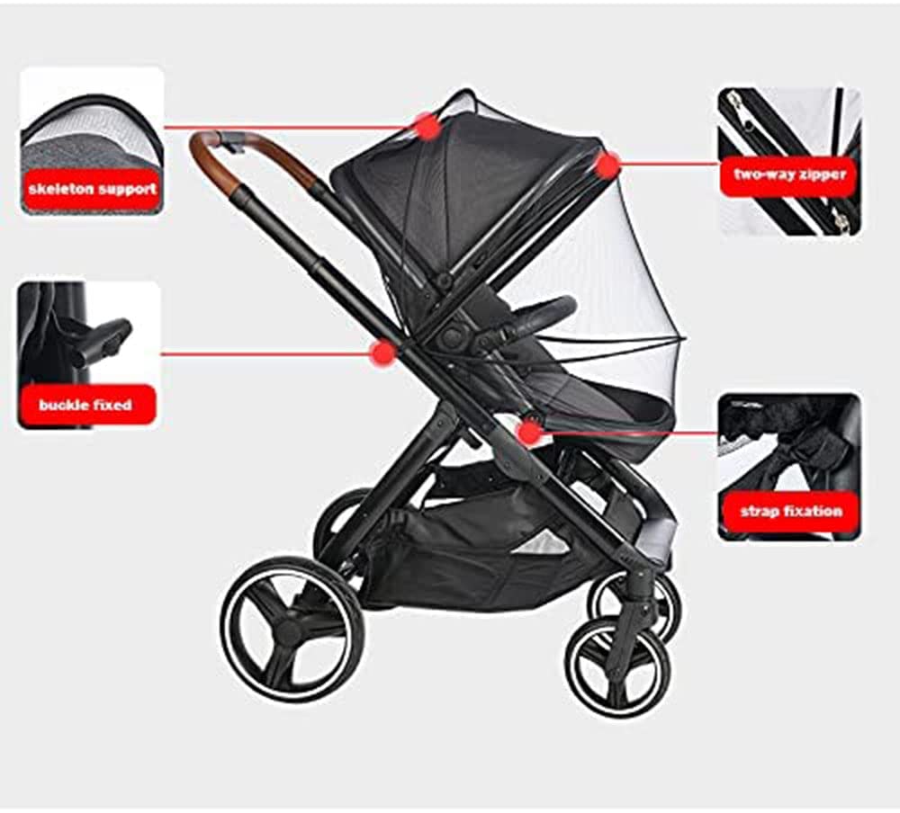 JON Mosquito Netting for Stroller,Easy Installation,Zipper Mesh Mosquito Net,Universial Encrypted Stroller Mosquito Net Black