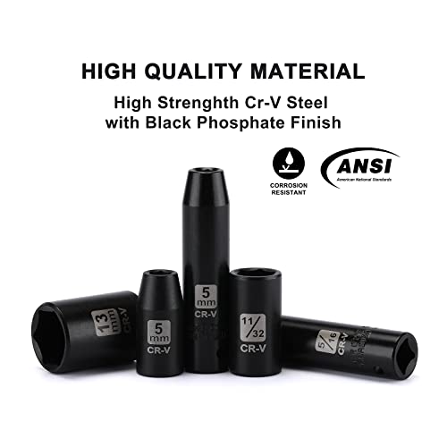 Mayouko 50PCS 1/4 Inch Drive Master Impact Socket Set,Metric/SAE,Deep/Shallow,6 Point,CR-V, 5/32 Inch - 9/16 Inch, 4mm - 15mm.