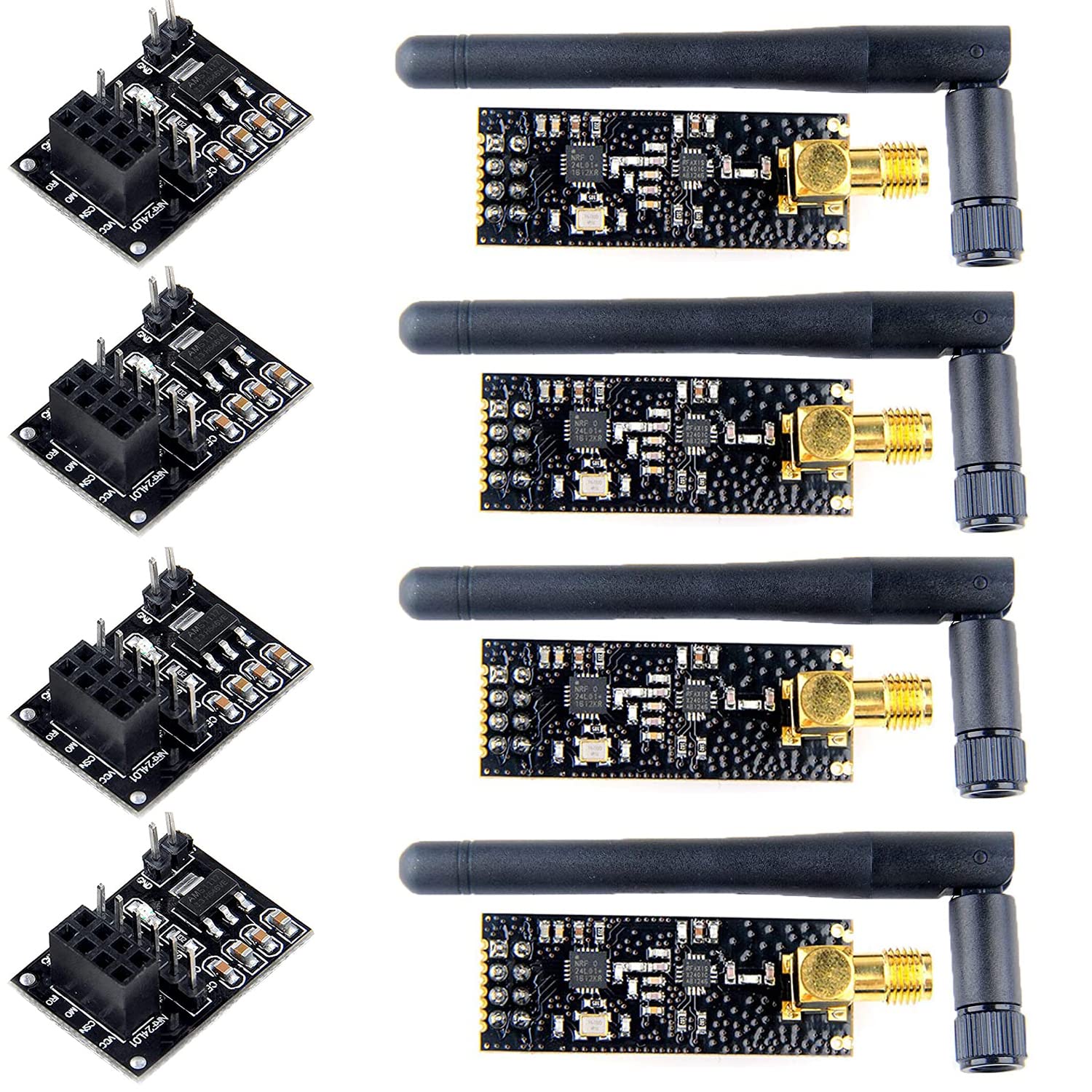 JoohcUngir 8pcs NRF24L01+ 2.4GHz Wireless RF Transceiver Module and 4pcs NRF24L01+PA+LNA Wireless Transceiver RF Transceiver Module 2.4G 1100m with 4pcs NRF24L01+ Breakout Adapter Modules