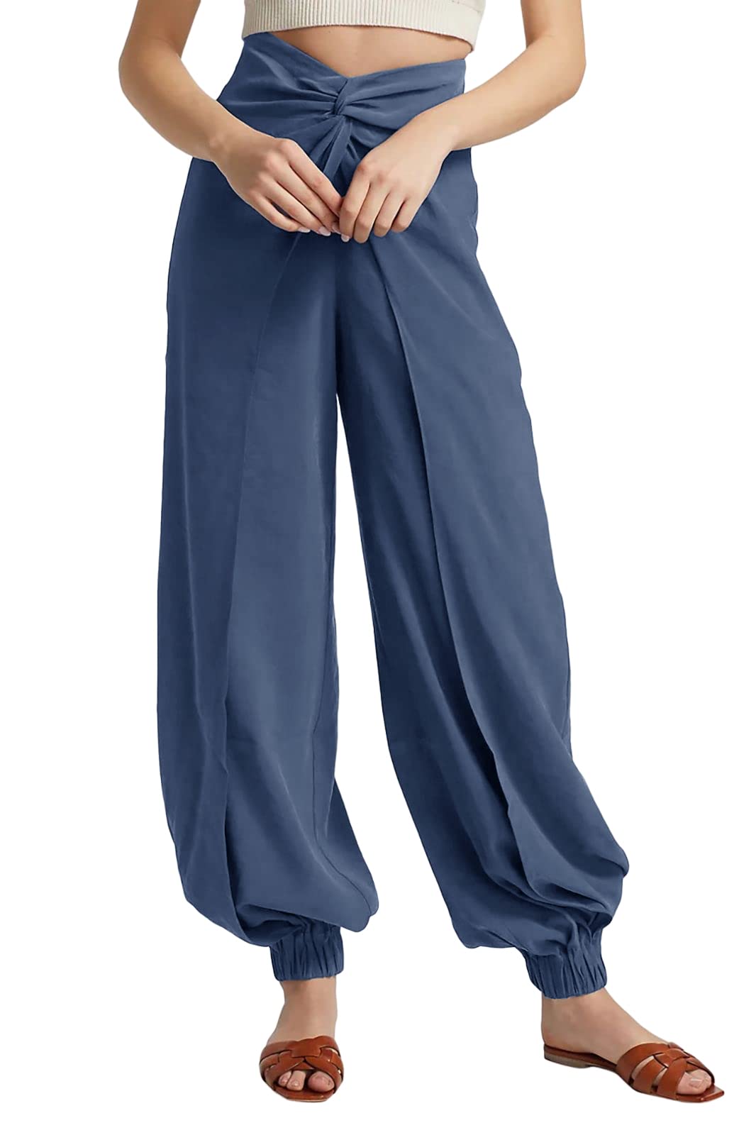 LAICIGO Women's Harem Pants, Hippie Palazzo Pants Boho Joggers Yoga Sweatpants Dark Blue