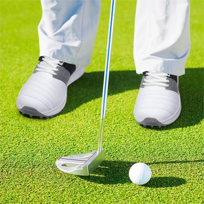 KESCOO Waterproof Golf Shoes Men Professional Spikeless Golf Footwear Lightweight Outdoor Comfortable Golf Training Sneakers, Grey White 9
