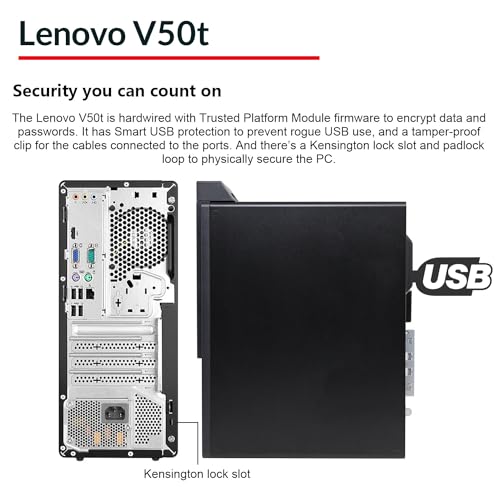 Lenovo V50t Business Tower Desktop Computer, Intel Core i5-10400, 128GB RAM, 16TB SSD, Wired Keyboard & Mouse, DVD-RW, HDMI, RJ-45, DVI, VGA, Wi-Fi, Windows 11 Pro, Black