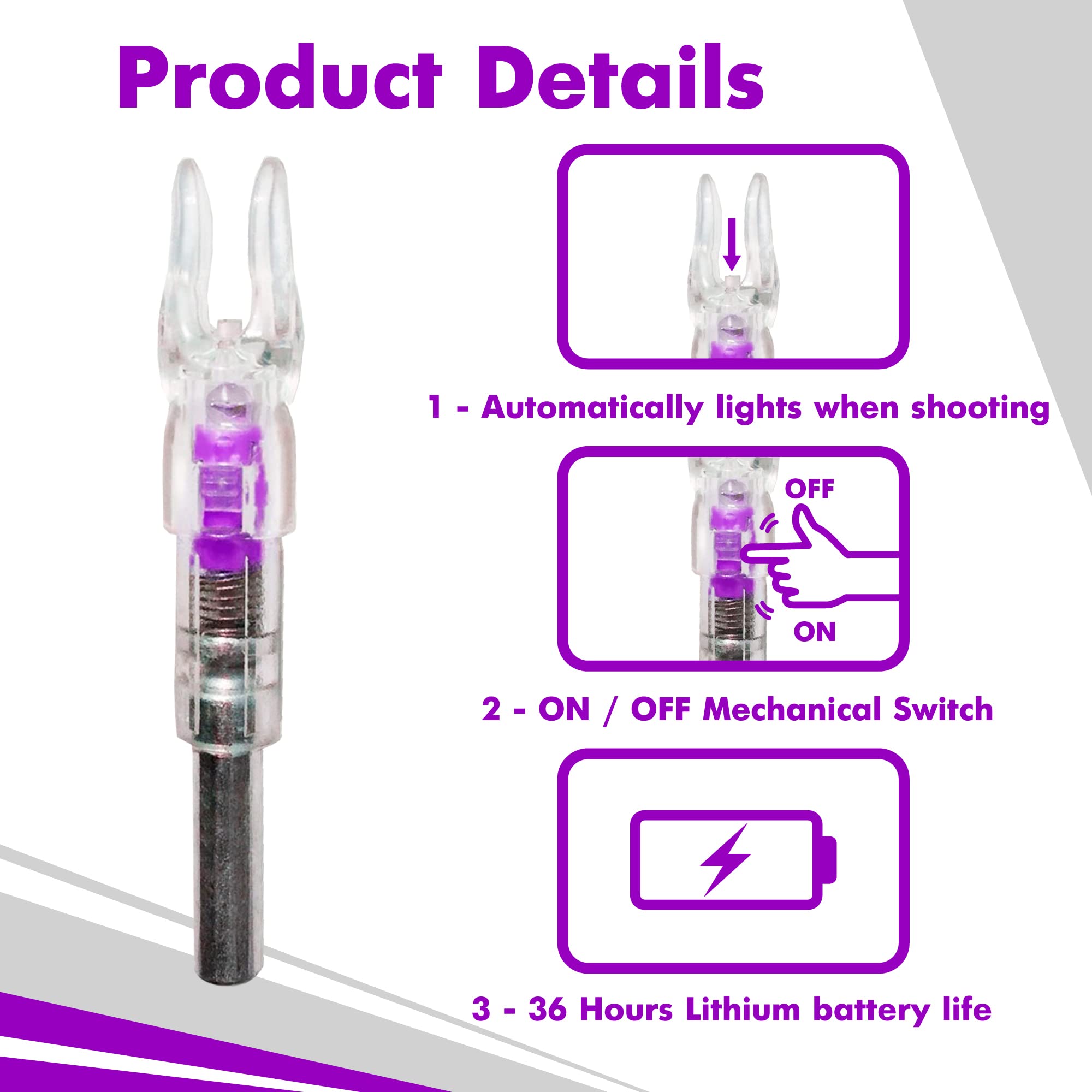KESHES Led Lighted Nocks for Arrows - Light up Arrow Nock Lights with .244" / 6.2mm Inside Diameter (Purple)