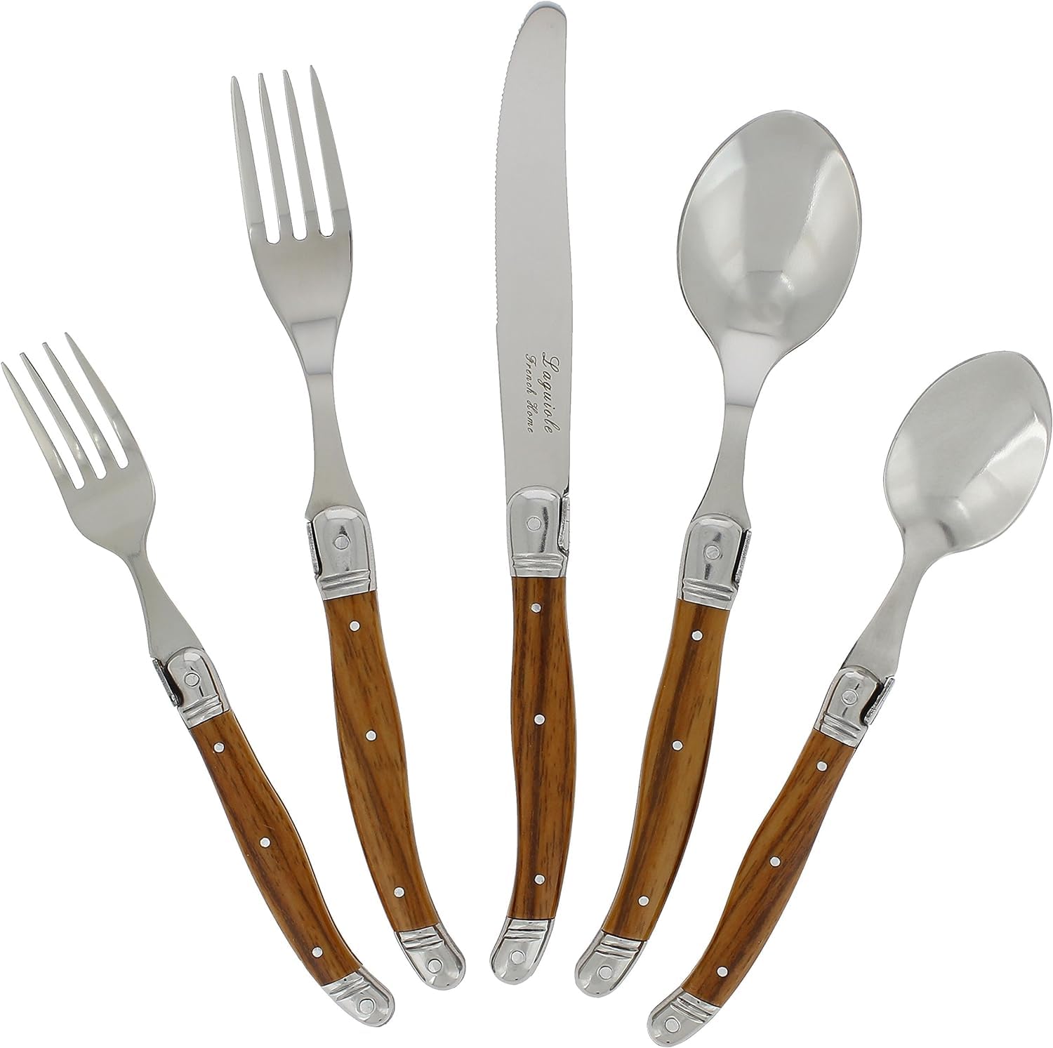 Laguiole 20 Piece Flatware Set – Stainless Steel Cutlery Set – Dishwasher Safe Silverware Set – Luxurious Utensil Sets w/Knives, Spoons and Forks Set (Wood Grain, Service for 4)