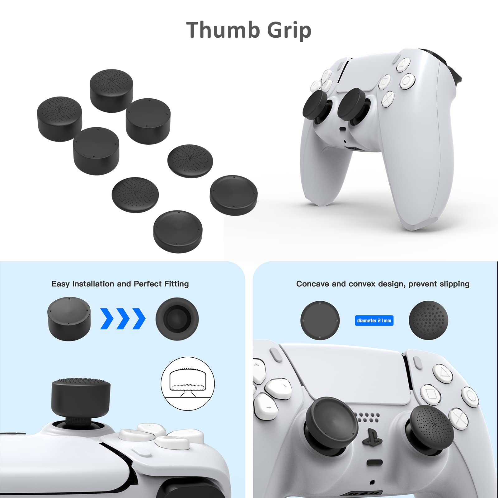 JDDWIN Controller Charger Accessories Kit, Charging Dock Station for PS5 Controllers, Fast Charging Station,thumb grip,silicone case,privacy cover,controller and headset holder.