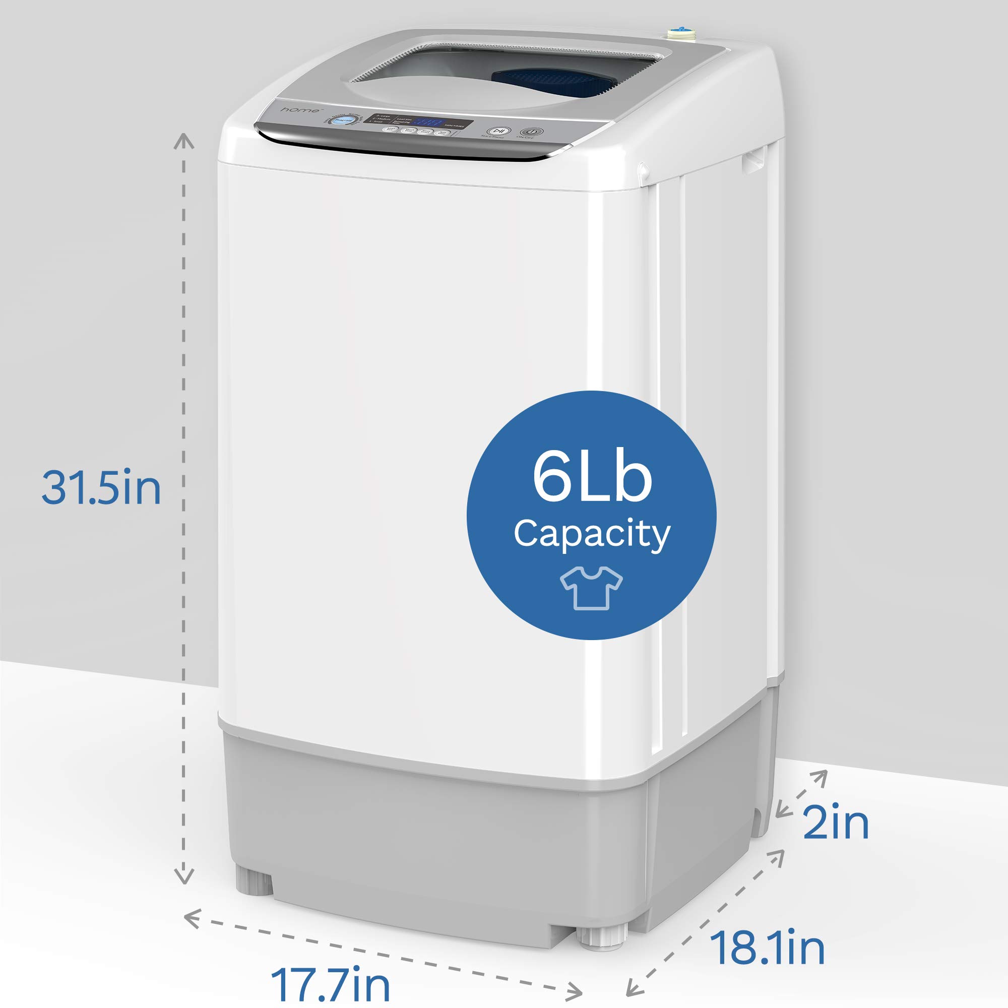 hOmeLabs Portable Washing Machine - 6 Pound Load Capacity, 0.9 Cubic Foot Interior, Top Loading, 5 Wash Cycles, and LED Display - Perfect for Apartments, RVs and Small Space Living