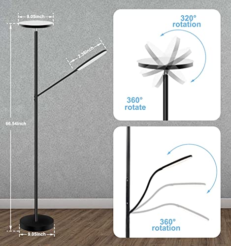 Hyskostar Standing Multicolor Lamp, Dimmable Colorful RGB Floor Lamps,Top Sky Light and Side Reading Lamp, Adjustable Tall Lamp with Remote & Long Touch &APP Control for Living Room Bedroom Office