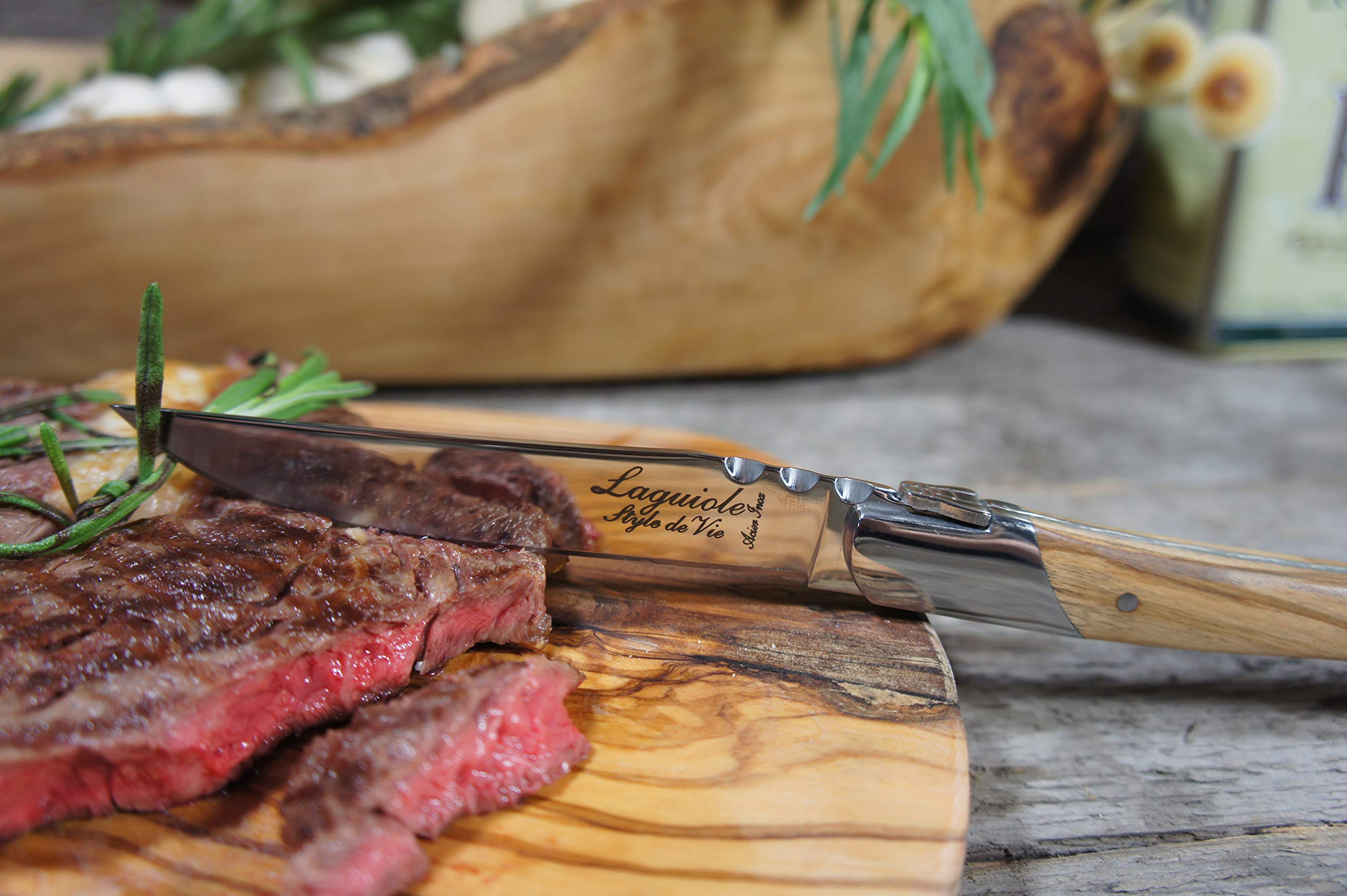Laguiole Style de Vie Steak Knives, Luxury Line, 6 pieces, Mixed Wood, in giftbox
