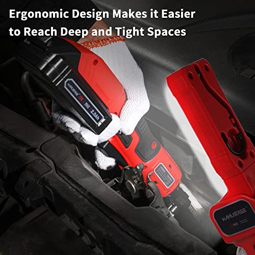 MANUSAGE 3/8" 20V Cordless Electric Ratchet Wrench, 44.25 Ft-lbs,380RPM, with 2 x 2.0A rechargeable lithium ion batteries,Charger and 20V Lithium-Ion LED work light