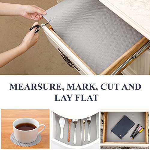 Hersvin Shelf Liner, 23.6"x118.1" Non-Adhesive Drawer Liners EVA Kitchen Cupboard Cabinet Covering Undersink Mat Washable Fridge Lining Paper for Home Office (Light Gray/Dot)