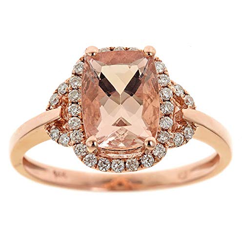 Gin & Grace 14K Rose Gold Cushion Cut Morganite & Natural Diamond(i1,I2) Engagement Wedding Propose Promise Ring for Women