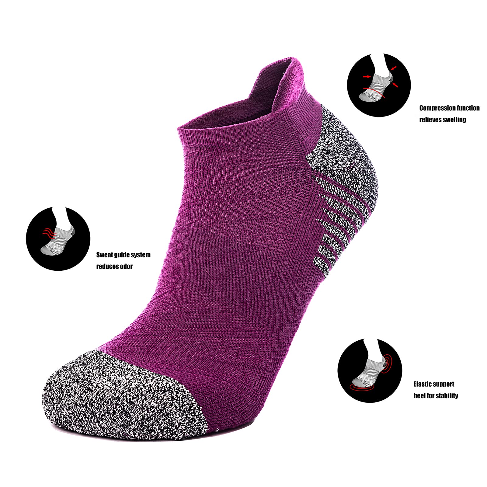 JEEDMNO Athletic Ankle Compression Socks Cushioned for Men and Women, Short Arch Support Socks ，Black/Gray/Blue，6 Pairs，X-Large (Size 13.5-15 Womens/12-13 Mens)