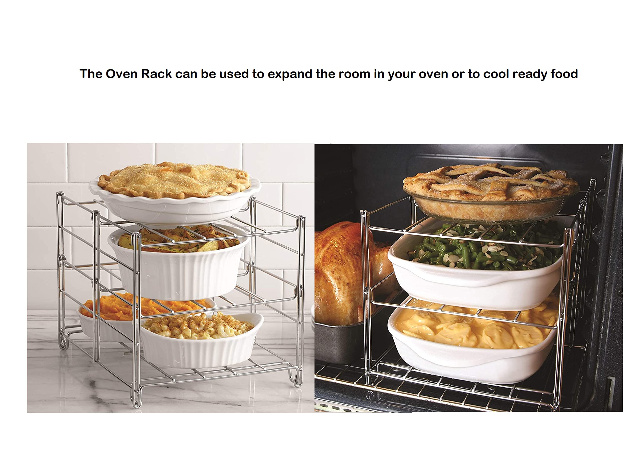 Kovot 3-Tier Oven Rack & Turkey Lifter Roasting Rack | Space Saving Collapsible Oven Rack For Multiple Roasting And Baking Tasks | Includes (1) Oven Rack & (1) Expandable Roasting Rack, Turkey Lifter