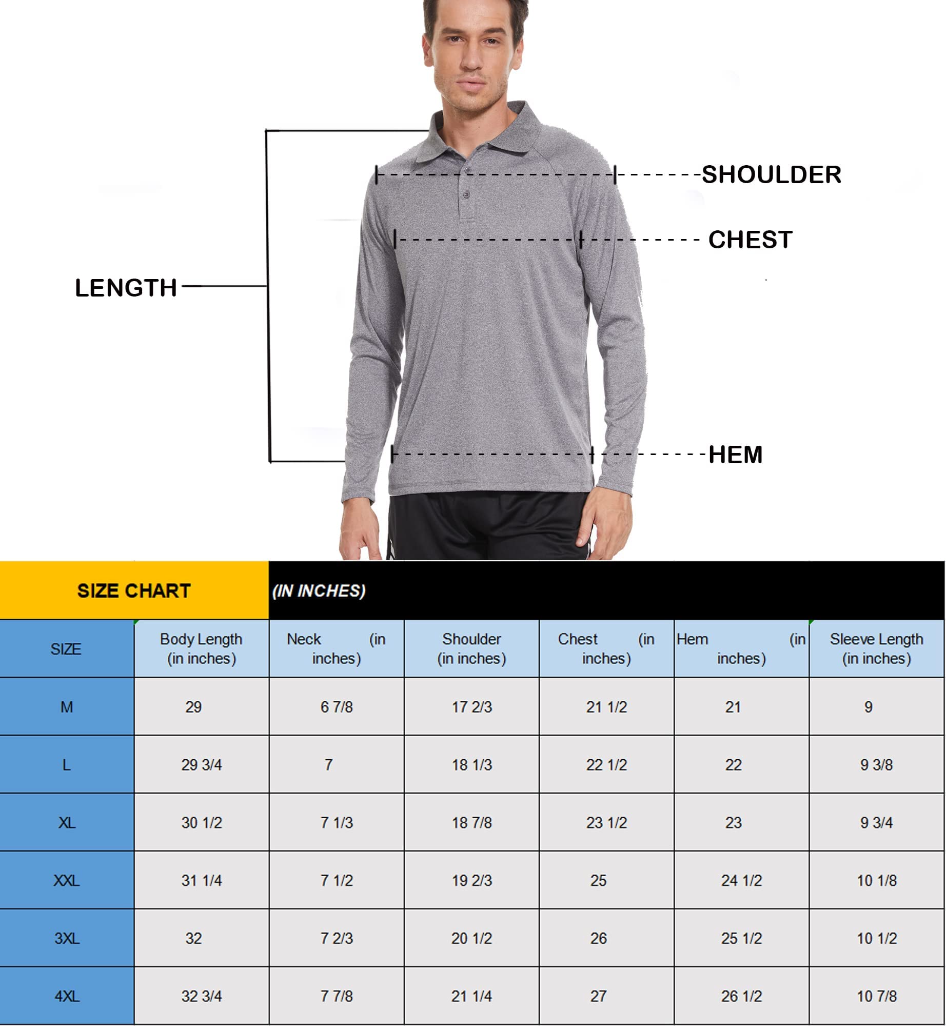 HDLMDFNN Men’s Polo Shirt Long Sleeve Lightweight Quick-Dry Breathable UPF 50+ Sun Protection Tees (Dark Grey XL)