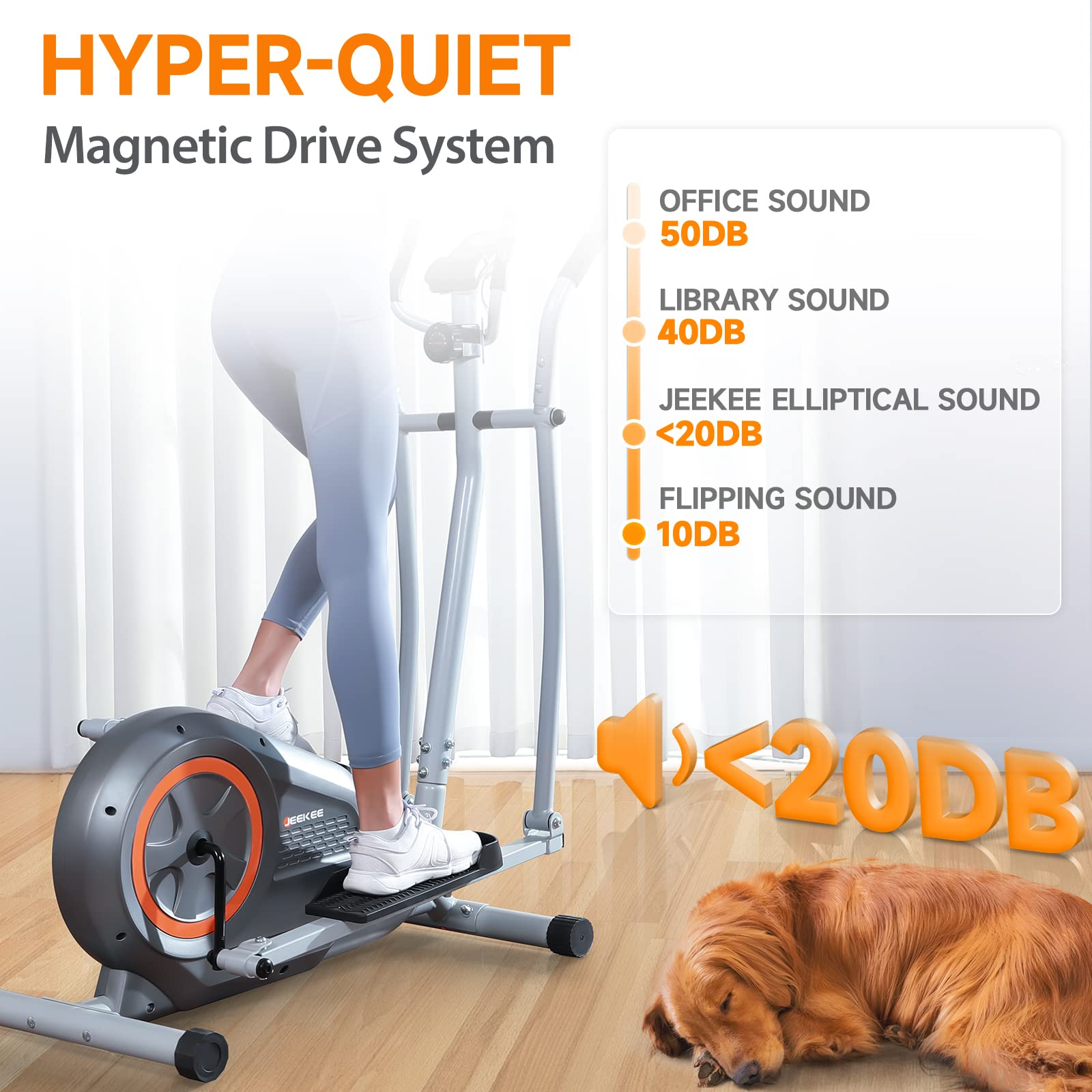 JEEKEE Elliptical Machine, Elliptical Machines for Home Use with 16 Resistance Levels, Hyper-Quiet Magnetic Driving System, Elliptical Exercise Machine with LCD Monitor