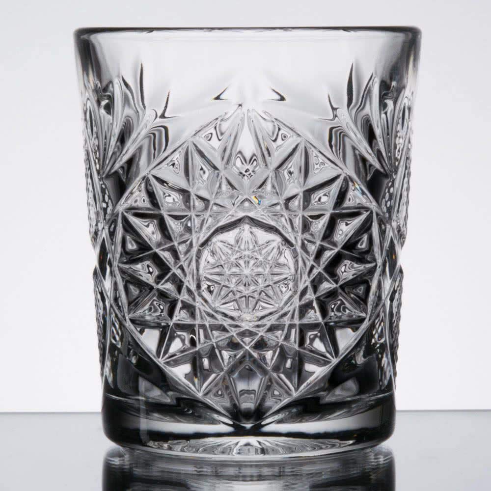 Hobstar Double Old Fashioned Glasses 12oz / 340ml - Set of 4 - Vintage Cut Glass Whisky Tumblers by Libbey