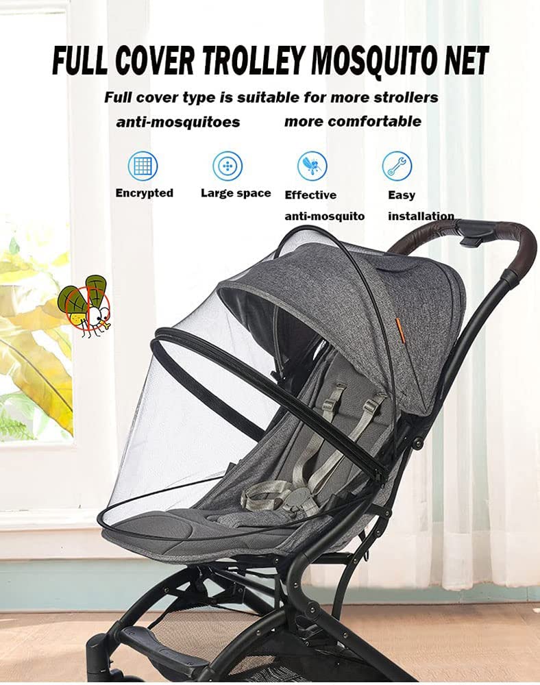 JON Mosquito Netting for Stroller,Easy Installation,Zipper Mesh Mosquito Net,Universial Encrypted Stroller Mosquito Net Black