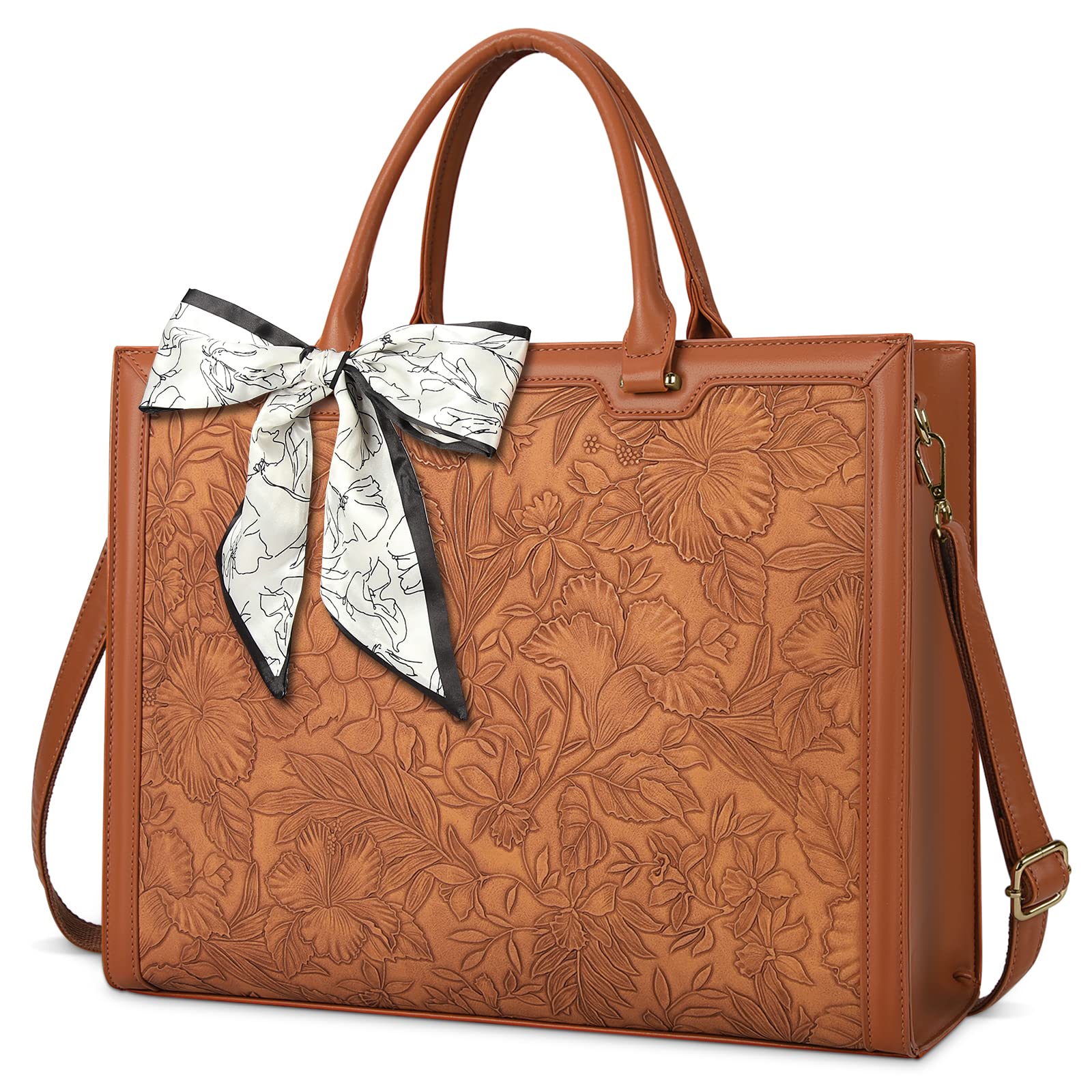Laptop Bag for Women 15.6 Inch Laptop Tote Bag Waterproof Leather Computer Tote Bag Business Lightweight Office Briefcase Large Capacity Handbag Shoulder Bag Suntan