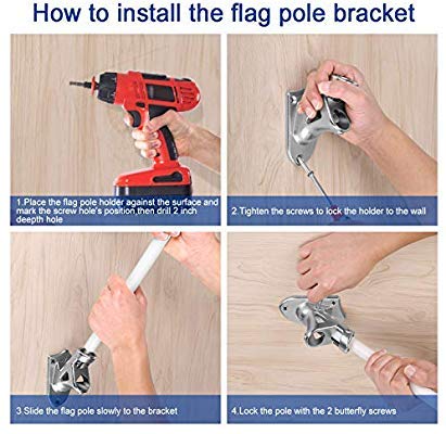 LOMETY Stainless Steel Heavy Duty Flag Pole Holder,Wall Mount House & Estate Flag Pole Bracket, Flag Pole mounting Bracket 2 Positions for 1“ Flag Pole (Silver)