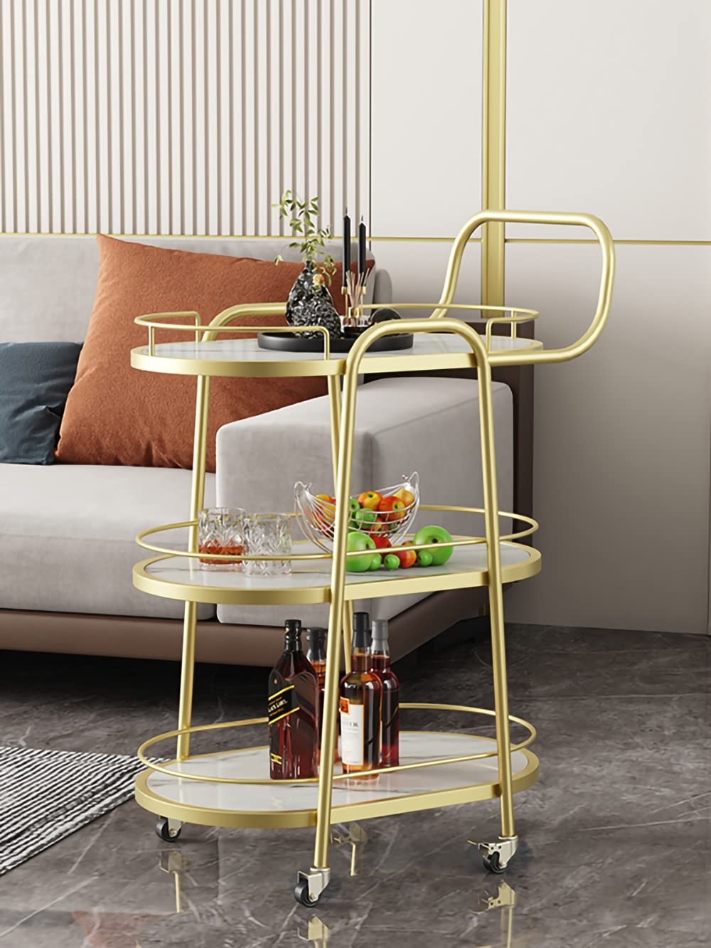 N/A Dining Car Trolley Hotel Business Restaurant Mobile Cake Delivery Car Iron Multi-Functional Hand Push Home Bar Cart (Color : B, Size : 3 Layer)