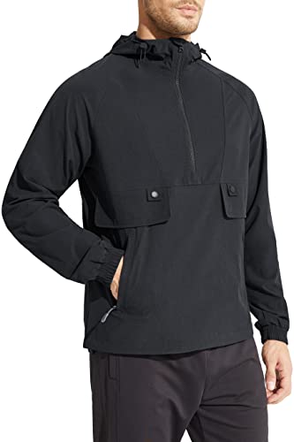 Libin Men's Lightweight Anorak Jackets Water-Resistant Windbreaker Breathable Travel Hiking Pullover, Black M