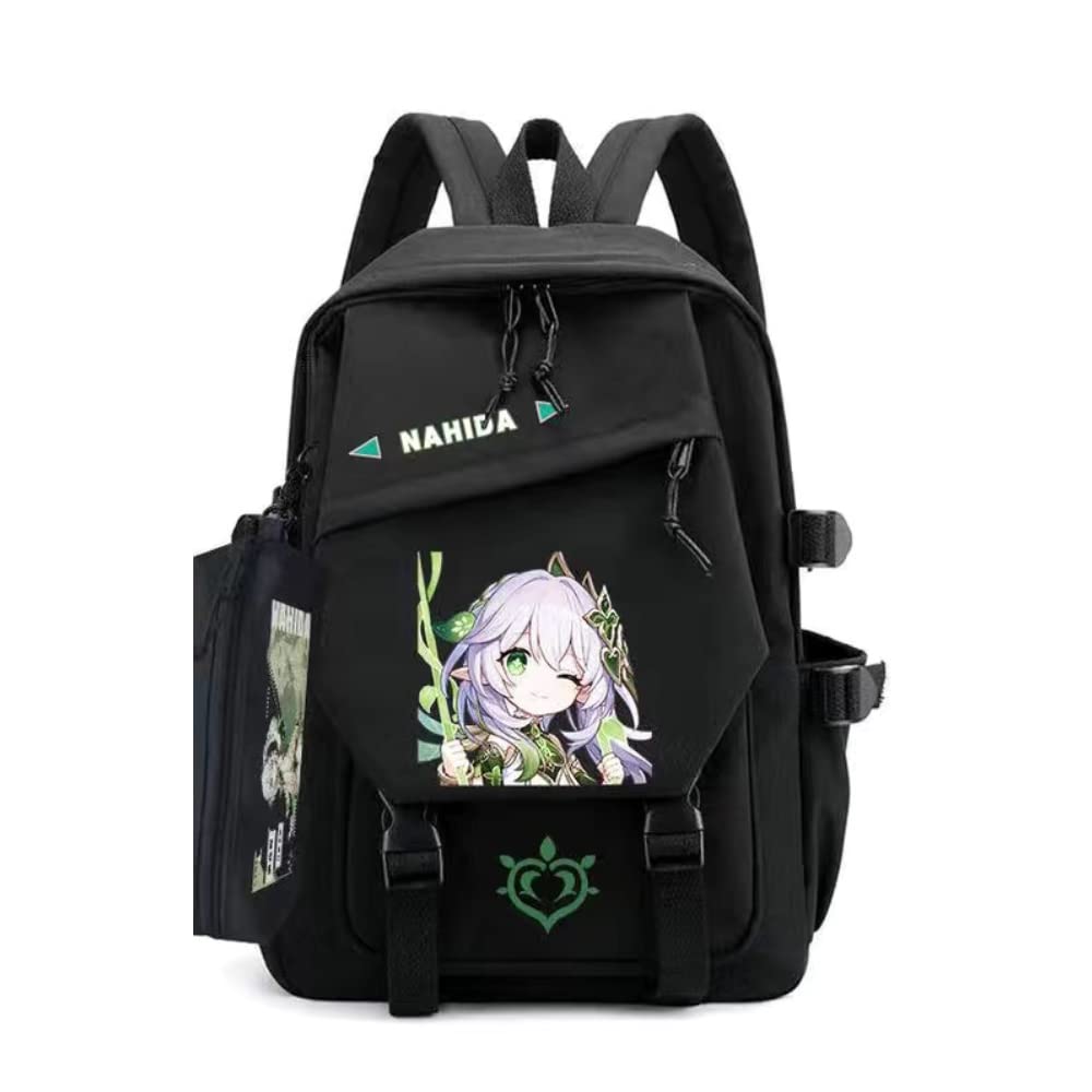 HUKLAB Genshin Impact Backpack,16.5 inches Genshin Impact Black Bag,Genshin Laptop Backpacks (Black,Nahida)