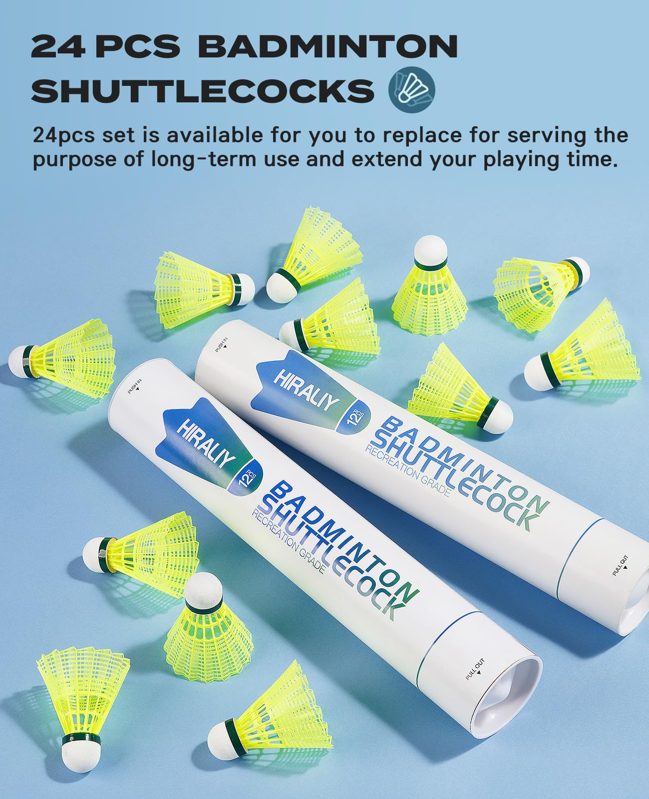 HIRALIY 24 Pack Nylon Badminton Shuttlecocks Birdies, Baseball/Softball Batting Training High Speed Badminton Balls with Stable & Durable, Ideal Hitting Practice for Youth Players Indoor and Outdoor