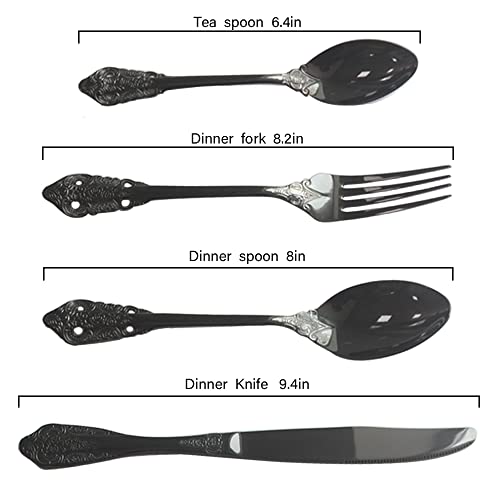 LAIION Silverware Set,24-Piece Stainless Steel Flatware Service for 6, Mirror Finish Cutlery Set Black Color flatware set for 6