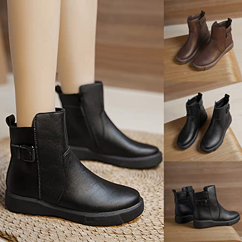 hot pink cowboy boots solid comfortable square heels buckle strap short booties round toe shoes high heel casual suede boots for women garden boot