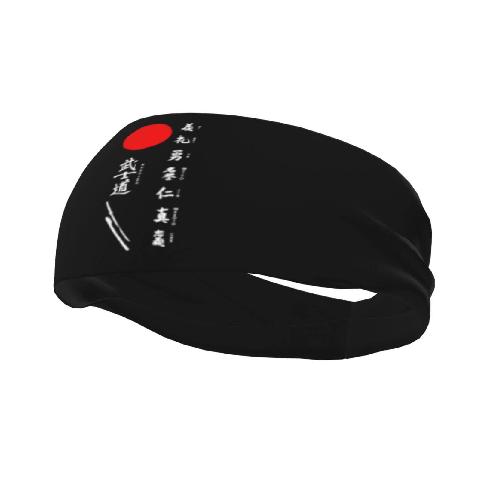 Japanese Kanji Samurai Bushido Running Headband for Men Outdoor Sports Workout Sweatband, Black