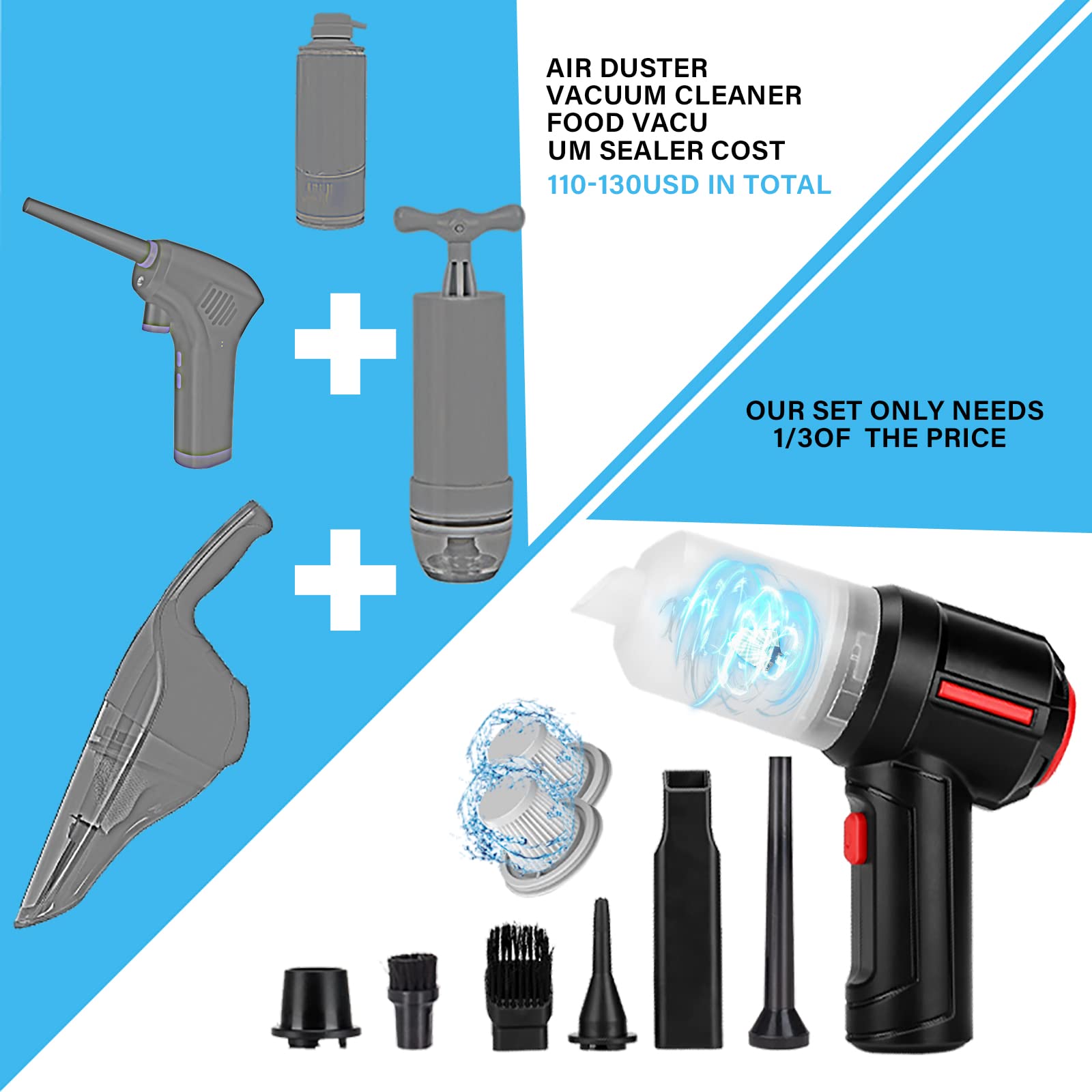 Meudeen Air Duster - Computer Vacuum Cleaner - for Keyboard Cleaning- Cordless Canned Air- Powerful 35000RPM- Energy-Efficient (Air-01)