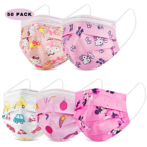 IGINOA Kids Face Mask 3 Ply Layer Safty Breathable Fabric for Girls and Boys (50 Pack)