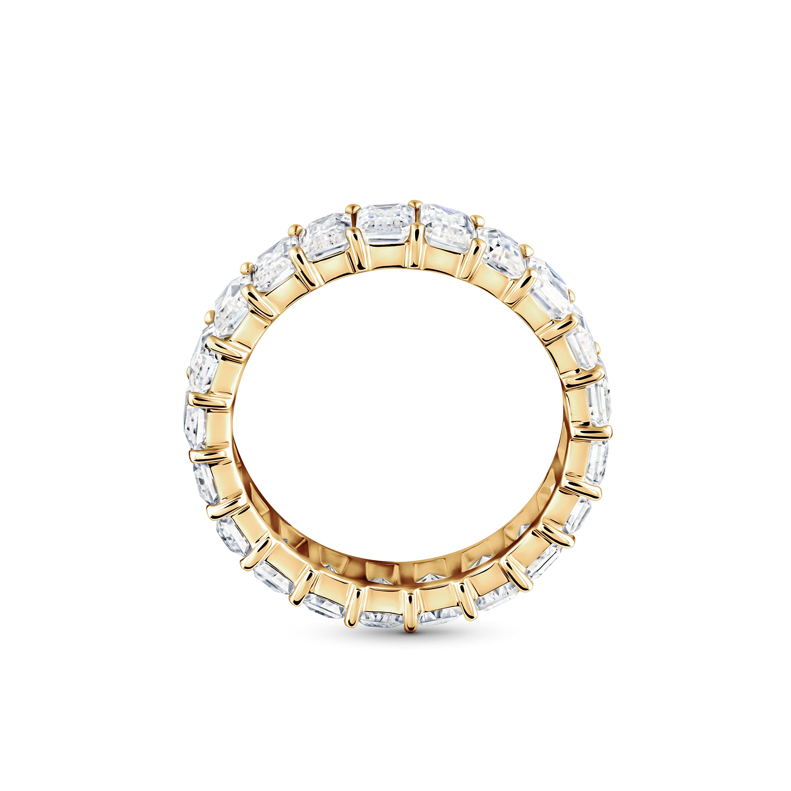 ISAAC WOLF 9 CARATS Emerald Cut Eternity Genuine Moissanite Diamond Solitaire Wedding Band 10k Solid White, Yellow OR Rose GOLD (Yellow Gold, 6)